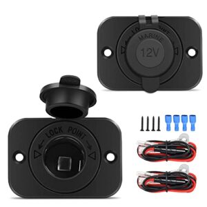 nilight 2 pack car cigarette lighter socket dc 12v waterproof power outlet adapter replacement with terminals wires and screws for marine boat motorcycle, boat, car,truck, rv, atv,2 years warranty