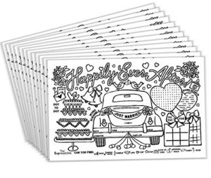 tiny expressions – wedding activity placemats for kids (pack of 12 wedding placemats) | coloring activity paper mats for kids table | disposable bulk bundle set (12 paper placemats)