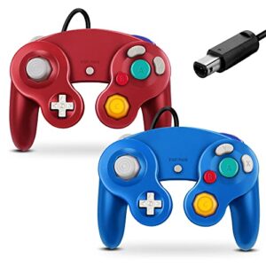 fiotok gamecube controller, classic wired controller for wii nintendo gamecube (blue & red-2pack)