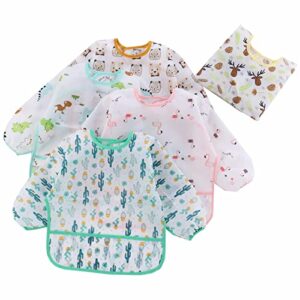 haimoburg 5 pcs long sleeved baby toddler bibs waterproof sleeved bib 3-24 months