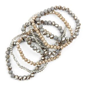 RIAH FASHION Bohemian Multi-Layer Beaded Stacking Statement Bracelets - Versatile Stretch Strand Sparkly Crystal Beads Wrap Slip-on Cuff Bangle Set (7 Layer Sparkly Beads - Gray)