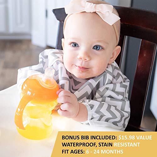 2-in-1 Waterproof Baby Splat Mat for Under High Chair (51” x 51”) with Toddler Smock and Weaning Ebook - Large Non-Slip Infant High Chair Mat Food Catcher Protects Floor from Mealtime Messes