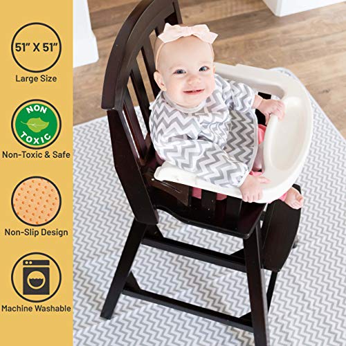 2-in-1 Waterproof Baby Splat Mat for Under High Chair (51” x 51”) with Toddler Smock and Weaning Ebook - Large Non-Slip Infant High Chair Mat Food Catcher Protects Floor from Mealtime Messes