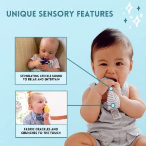 Tasty Tie Teething Tie, 3-in-1 Clip-on Baby Tie, Crinkle Toy & Silicone Teether for 3-18 Month Babies, Unique Baby Boy Gift, Shark Style