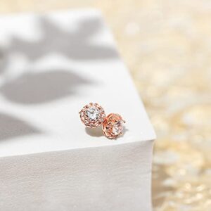 PAVOI 14K Gold Plated Sterling Silver Post Round Halo Cubic Zirconia Stud Earrings in Rose Gold