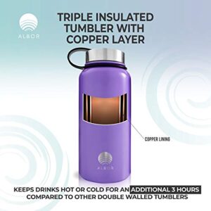 ALBOR Insulated Water Bottle with Straw, 32 Oz - 100% Leak-Proof with 4 Lids (2 Straw Lids) - Triple Insulated Stainless Steel Water Bottles, Reusable Water Bottle, Lilac