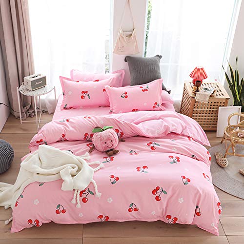 LAMEJOR Duvet Cover Set Queen Size Red Cherry/Floral Pattern Reversible Luxury Soft Bedding Set Comforter Cover (1 Duvet Cover+2 Pillowcases) Pink