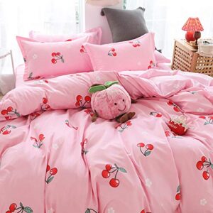 LAMEJOR Duvet Cover Set Queen Size Red Cherry/Floral Pattern Reversible Luxury Soft Bedding Set Comforter Cover (1 Duvet Cover+2 Pillowcases) Pink