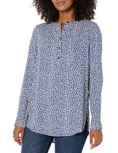 amazon essentials women's long-sleeve woven blouse, navy/white, large