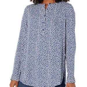 Amazon Essentials Women's Long-Sleeve Woven Blouse, Navy/White, Large