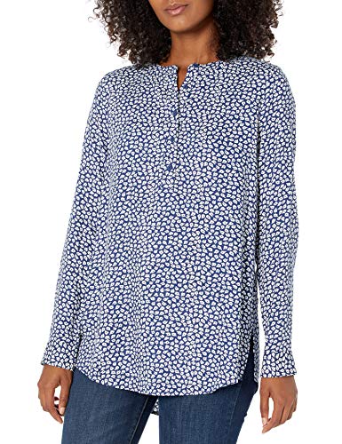 Amazon Essentials Women's Long-Sleeve Woven Blouse, Navy/White, Large