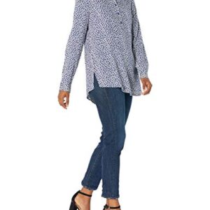 Amazon Essentials Women's Long-Sleeve Woven Blouse, Navy/White, Large