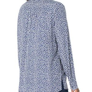 Amazon Essentials Women's Long-Sleeve Woven Blouse, Navy/White, Large