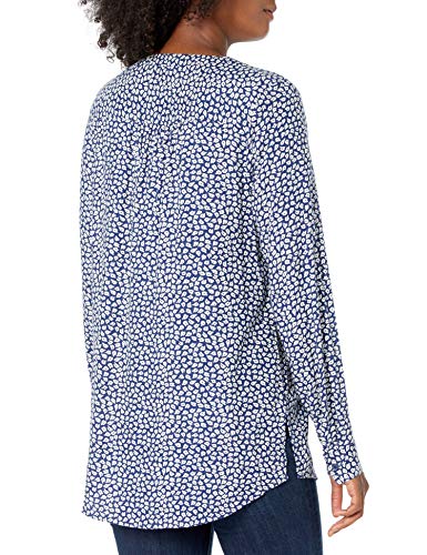 Amazon Essentials Women's Long-Sleeve Woven Blouse, Navy/White, Large