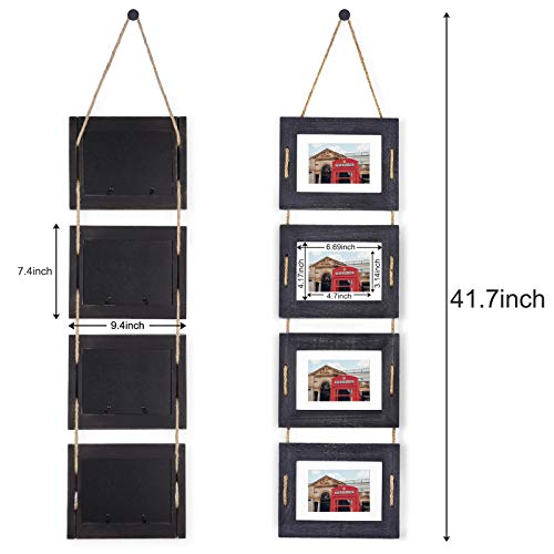 DLQuarts 5x7 Hanging Picture Frames Collage Wall Decor, 4-Frame Set, 3.5x5 with Mat or 5x7 Without Mat, Rustic Solid Wood Photo Frame Pack of 2 Weathered Black