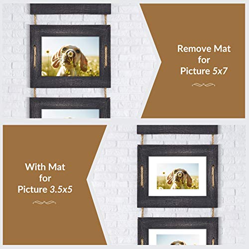 DLQuarts 5x7 Hanging Picture Frames Collage Wall Decor, 4-Frame Set, 3.5x5 with Mat or 5x7 Without Mat, Rustic Solid Wood Photo Frame Pack of 2 Weathered Black