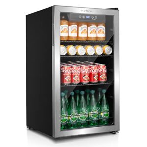 crownful beverage refrigerator and cooler, holds up to 118-can mini fridge with adjustable shelves, stainless steel frame & glass door with handle, best for home or office,ul listed