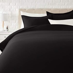 amazon basics lightweight microfiber 3-piece duvet cover set with zipper closure, full/queen, black, solid