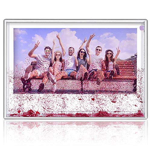 XIDENGLONG 4x6 Glitter Picture Frame Acrylic Picture Frame Liquid Snow Globe Photo Frames for Friends Family Couples Gift for Women (Red Star)