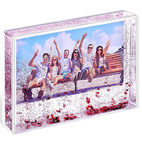 XIDENGLONG 4x6 Glitter Picture Frame Acrylic Picture Frame Liquid Snow Globe Photo Frames for Friends Family Couples Gift for Women (Red Star)