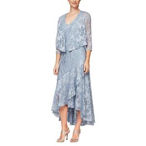 alex evenings women's sleeveless printed chiffon mid-length dress with jacket, hydrangea, 6