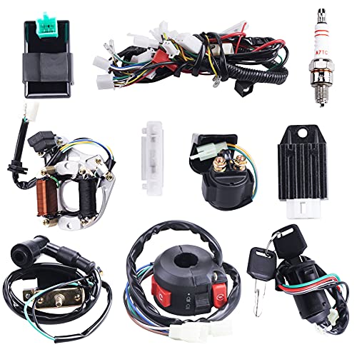 Complete Electrics Wiring Harness Stator Coil CDI Solenoid Relay Spark Plug for 4 Wheelers Stroke ATV （50cc 70cc 110cc 125cc） Pit Quad Dirt Bike taotao Go Kart by OTOHANS AUTOMOTIVE