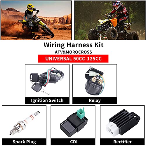 Complete Electrics Wiring Harness Stator Coil CDI Solenoid Relay Spark Plug for 4 Wheelers Stroke ATV （50cc 70cc 110cc 125cc） Pit Quad Dirt Bike taotao Go Kart by OTOHANS AUTOMOTIVE