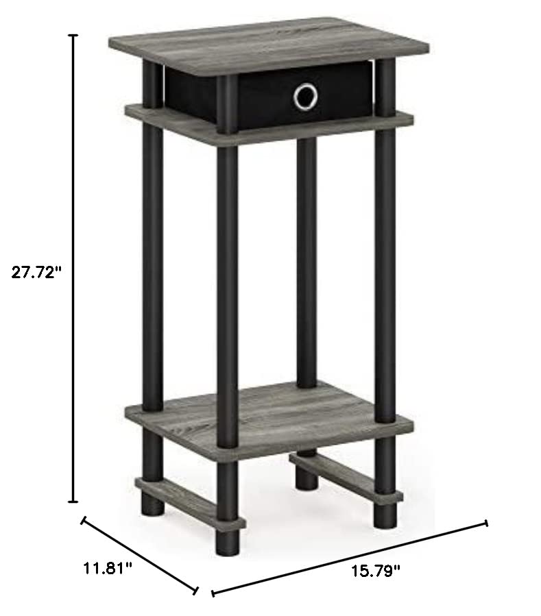 Furinno Turn-N-Tube Tall End Table, French Oak Grey/Black/Black