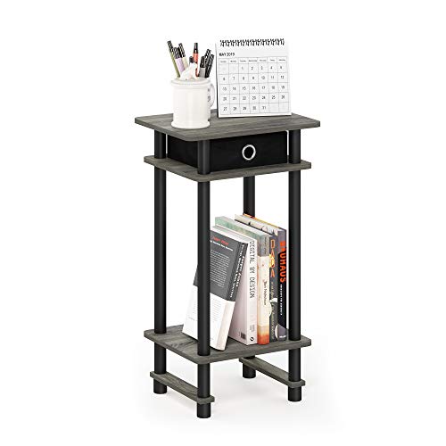 Furinno Turn-N-Tube Tall End Table, French Oak Grey/Black/Black