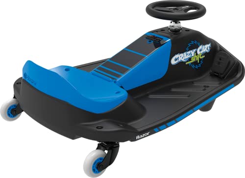 Razor Crazy Cart Shift for Kids Ages 6+ (Low Speed) 8+ (High Speed) - 12V Electric Drifting Go Kart for Kids - High/Low Speed Switch and Simplified Drifting System, for Riders up to 120 lbs,Black/Blue