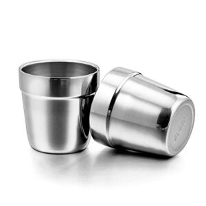 e-far metal cups for kids baby, 6 ounce stainless steel insulated cups for toddler children, training & transition, double wall & shatterproof, mirror polished & dishwasher safe - 2 pack