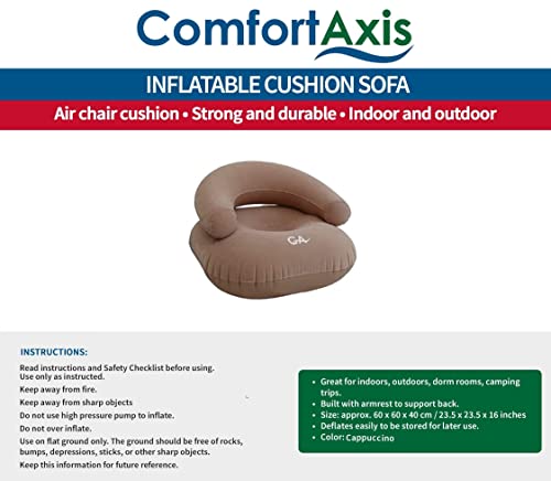 Comfort Axis Indoor/Outdoor Inflatable Lounge Chair, Perfect for Kids Rooms, Camping or Home, Design for Kids, Cappuccino, 23.5" by 23.5" by 16"