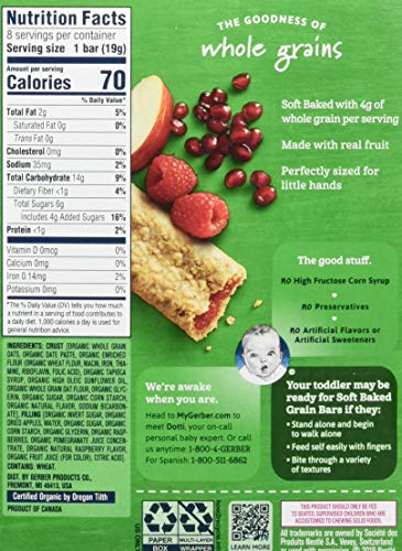 Gerber Up Age Organic Grain & Grow Soft Baked Grain Bars Raspberry Pomegranate, 5oz