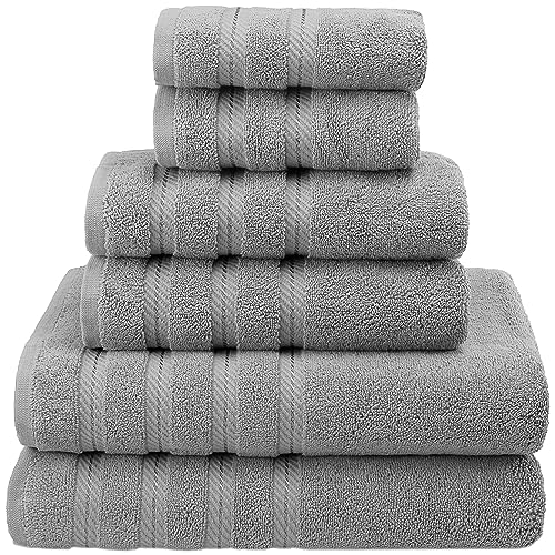 American Soft Linen 100% Turkish Carde Cotton 6 Piece Towel Set, 560 GSM Towels for Bathroom, Super Soft 2 Bath Towels 2 Hand Towels 2 Washcloths, Silver Grey