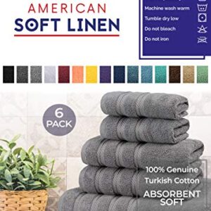 American Soft Linen 100% Turkish Carde Cotton 6 Piece Towel Set, 560 GSM Towels for Bathroom, Super Soft 2 Bath Towels 2 Hand Towels 2 Washcloths, Silver Grey