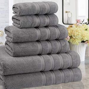 American Soft Linen 100% Turkish Carde Cotton 6 Piece Towel Set, 560 GSM Towels for Bathroom, Super Soft 2 Bath Towels 2 Hand Towels 2 Washcloths, Silver Grey