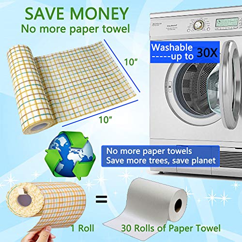 PandS Reusable Paper Towels - Plaid 40 Count - 1 Roll 10″×10″ Cleaning Wipes - Shop Towels - Strong Absorbent Quick Dry - Cleaning Supplies - Household Items