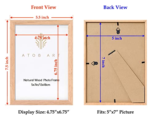 ATOBART 5x7 Oak Wood Picture Frames, 6 Pack Natural Wood Color Photo Frame with High Definition Glass for Wall Mount or Table Top Display