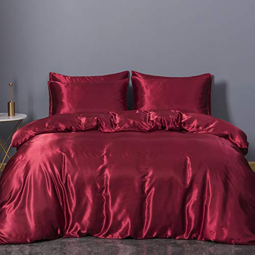 Sleepymoon Duvet Cover Set Silk Like Twin Full Queen King (Red, King) (Only Duvet Cover+ Pillow Sham. Comforter or Duvet Not Included)