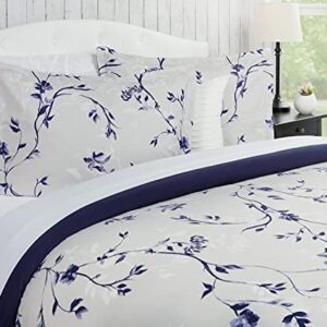 Chanasya Floral Duvet Cover Set - Duvet Cover (68” x 90”) & 1 Pillow Sham (20” x 26”) - 2-Piece Set, Twin Size, Purple Navy