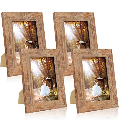 iRahmen 4 Pack 5x7 Rustic Picture Frame Set with High Definition Glass Photo Frame for Desktop Display and Wall Mounting (IR-US002-BR-P5X7(4PK))