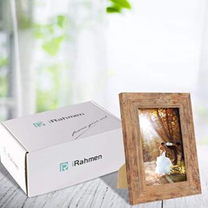 iRahmen 4 Pack 5x7 Rustic Picture Frame Set with High Definition Glass Photo Frame for Desktop Display and Wall Mounting (IR-US002-BR-P5X7(4PK))