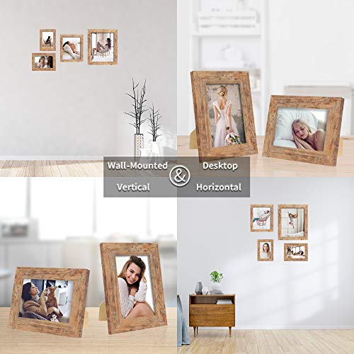 iRahmen 4 Pack 5x7 Rustic Picture Frame Set with High Definition Glass Photo Frame for Desktop Display and Wall Mounting (IR-US002-BR-P5X7(4PK))