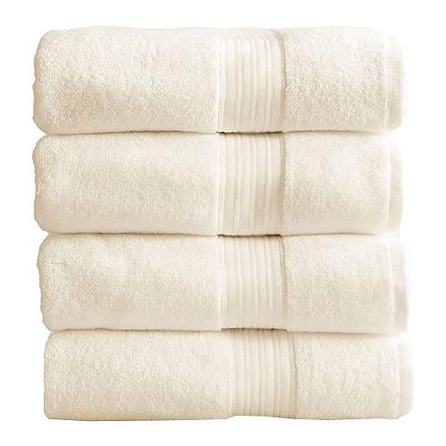 TERRYMIX 100% Cotton 4 Piece 550-600 GSM Large Cotton Bath Towel Set :: 140 x 70 cm … (4 Ivory)