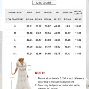 Bdcoco Women's V Neck Button Down Floral Lace Maxi Dress Casual Short Sleeve Boho Flowy Dresses White