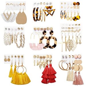 earrings set for women girls, funtopia 61 pairs fashion tassel earrings acrylic hoop stud drop dangle earrings for birthday party gift, assorted styles and colors