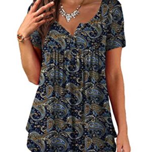 a.Jesdani Womens Short Sleeve Summer Tunic Tops Plus Size Blouses Dark Blue 1X