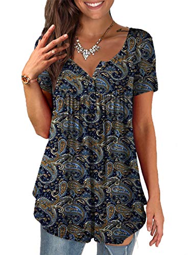 a.Jesdani Womens Short Sleeve Summer Tunic Tops Plus Size Blouses Dark Blue 1X