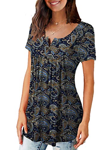 a.Jesdani Womens Short Sleeve Summer Tunic Tops Plus Size Blouses Dark Blue 1X