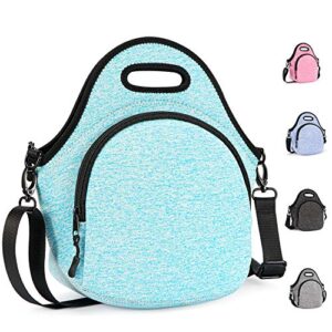 gowraps lunch bags for women men kids neoprene lunch tote bags with adjustable detachable shoulder straps reusable soft insulated lunch box for school/picnic/work(turquoise)